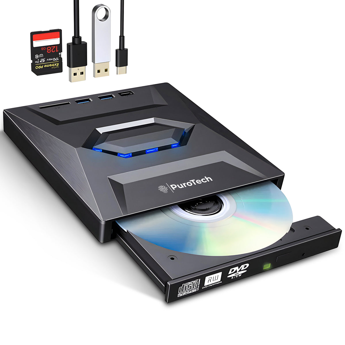 PuroTech 3-in-1 Externe DVD/CD Speler voor Laptop & PC - Brander - Opt